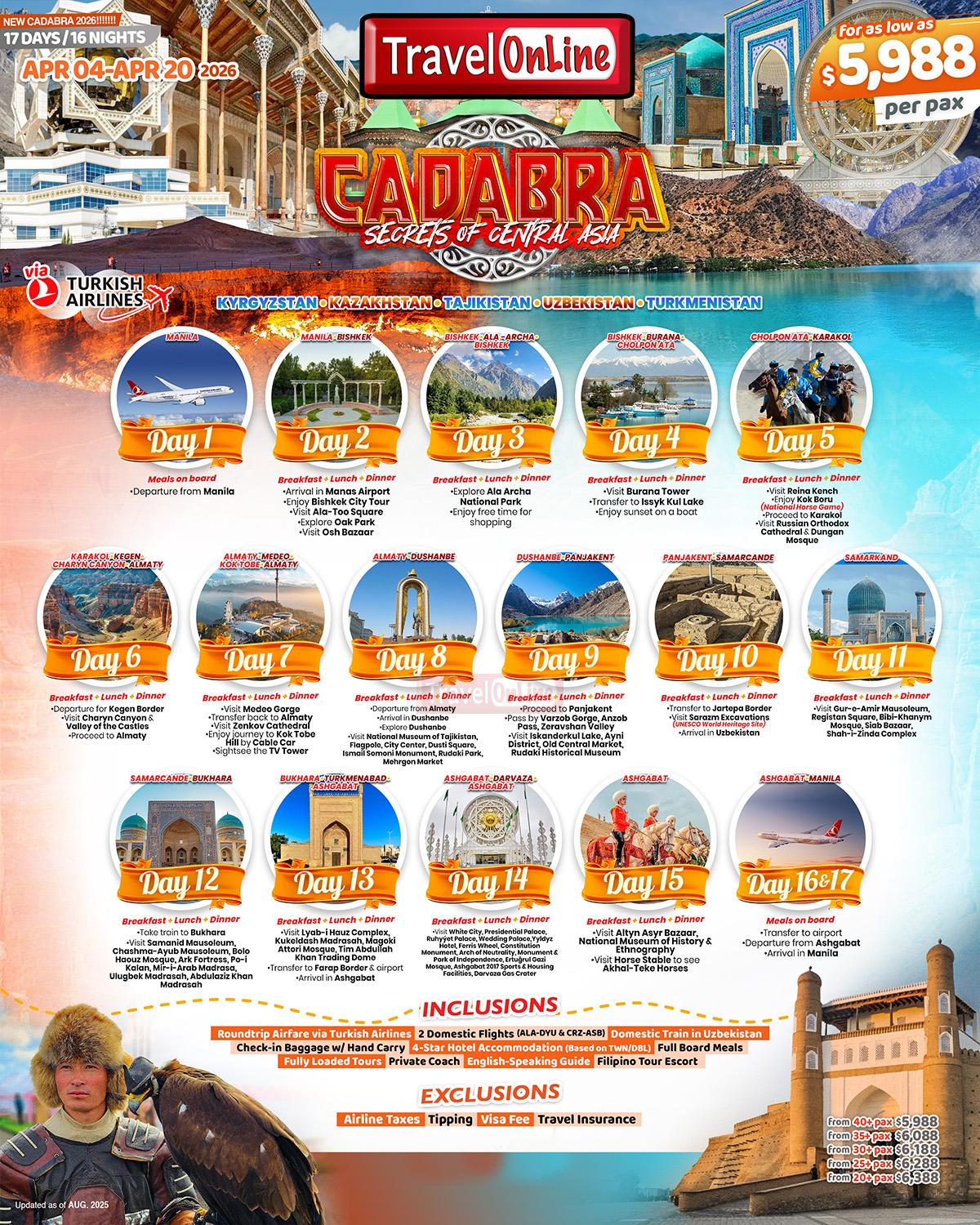 CADABRA SECRETS OF CENTRAL ASIA: AS LOW AS $5988/PERSON INTERNATIONAL ...