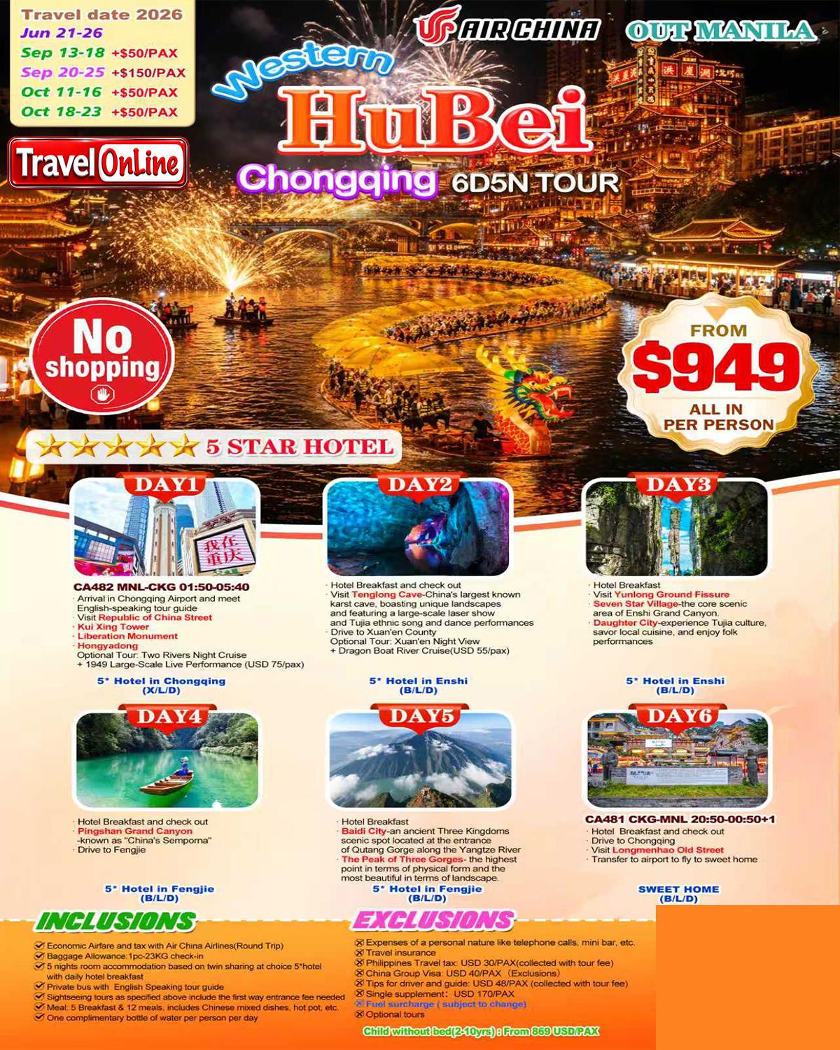 MANILA-WESTERN HUBEI +CHONGQING 6D5N TOUR,2026: AS LOW AS $949/PAX ...
